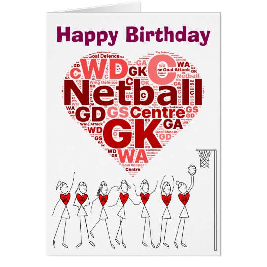 Netball Heart Positions Happy Birthday Card | Zazzle.com.au