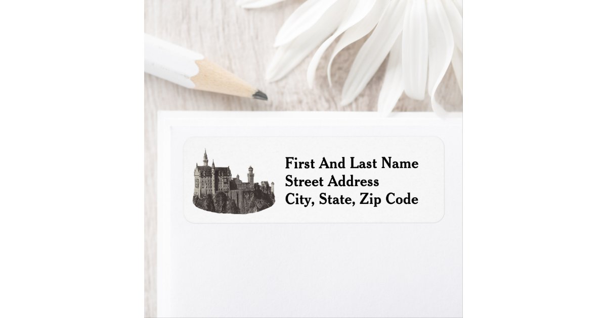 Neuschwanstein Castle Black and White Historic Art Return Address Label ...