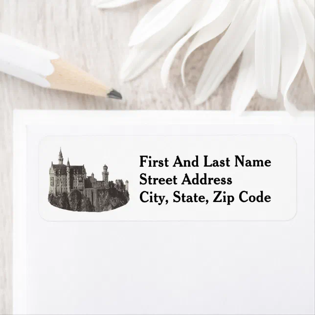 Neuschwanstein Castle Black and White Historic Art Return Address Label ...