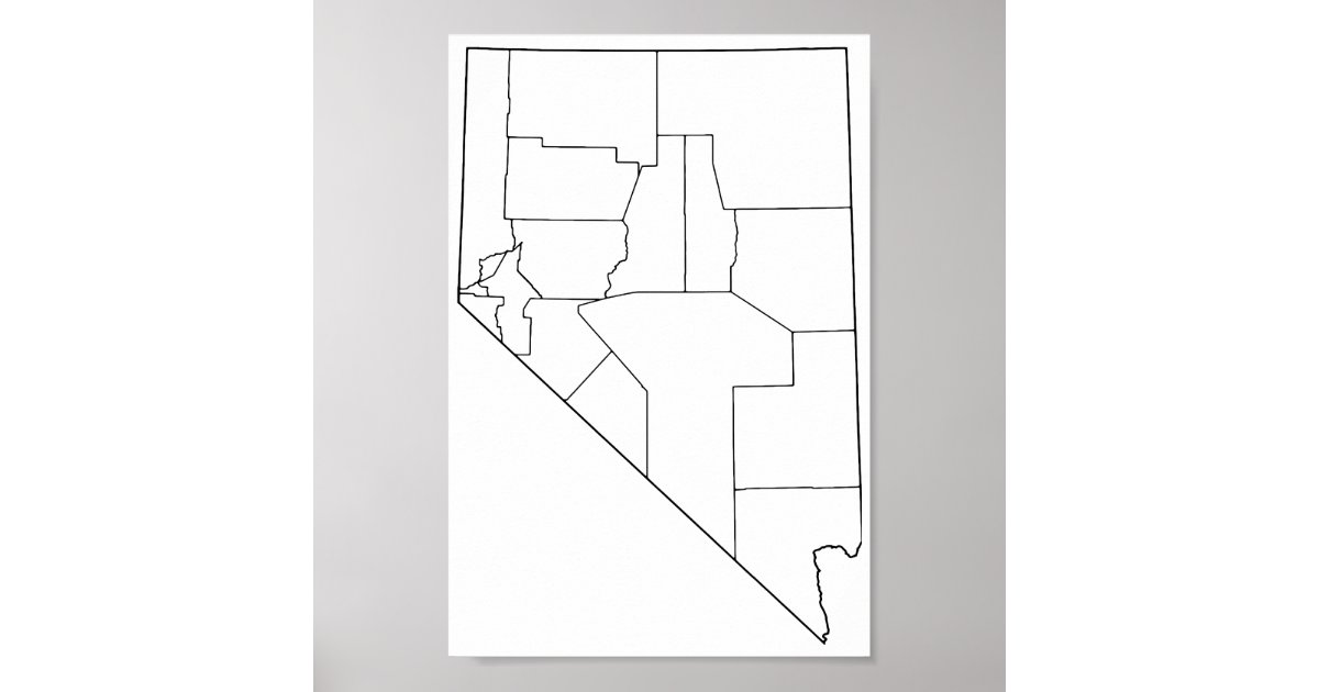 Nevada Counties Blank Outline Map Poster | Zazzle
