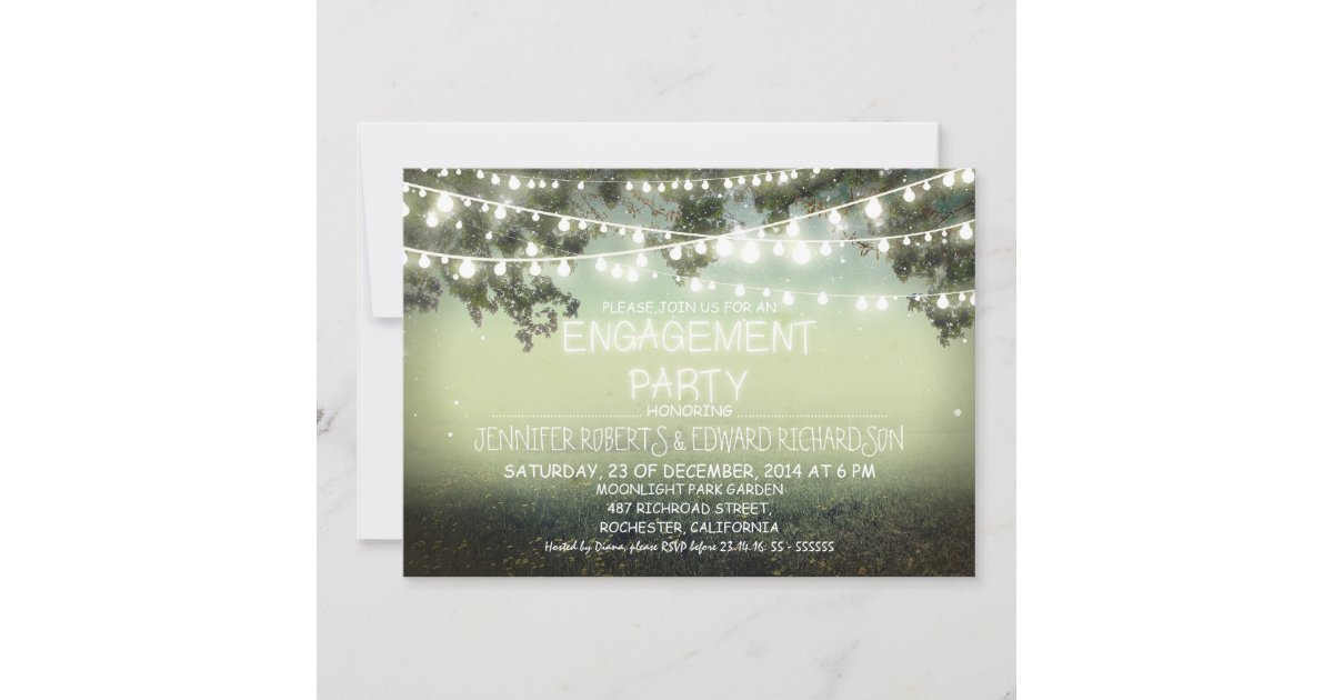 night lights rustic engagement party invitations | Zazzle