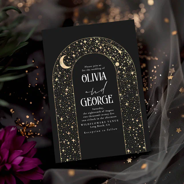 Night Sky Stars Celestial Romantic Black Wedding Invitation | Zazzle