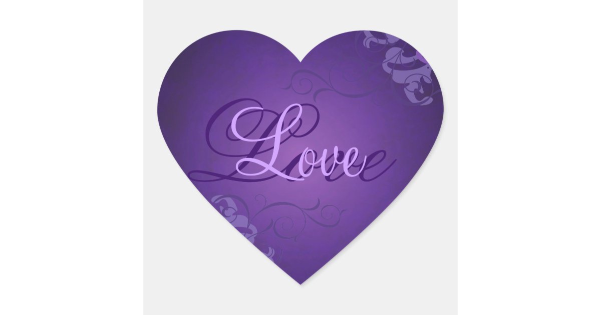 Noble Purple Scroll Heart Purple Love Sticker | Zazzle