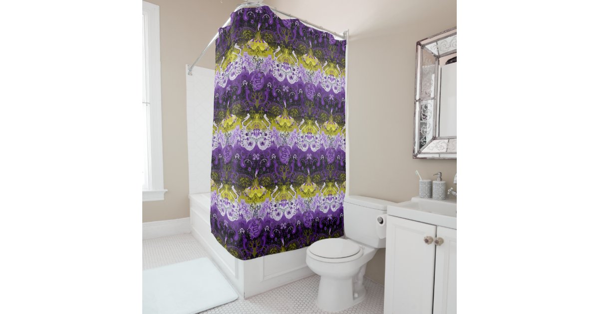Non-Binary Dragon Damask - NonBinary Pride Flag Shower Curtain | Zazzle