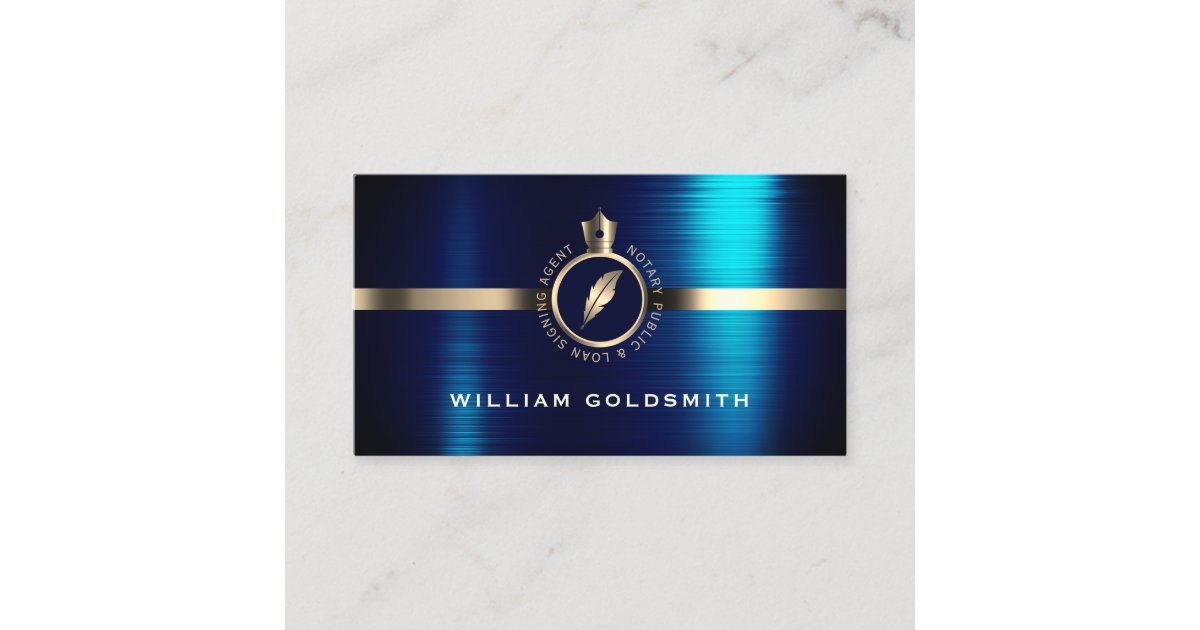 Notary logo coat of arms gold and blue business card | Zazzle