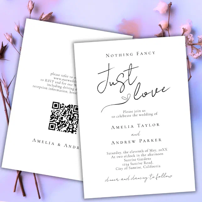 Nothing Fancy Just Love Elegant QR Code Wedding Invitation | Zazzle