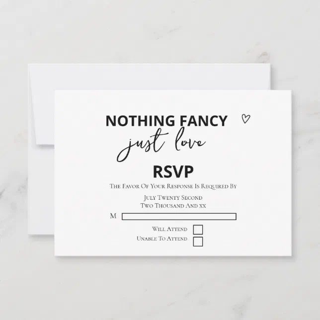 Nothing Fancy Just Love Minimalist Wedding RSVP Card | Zazzle