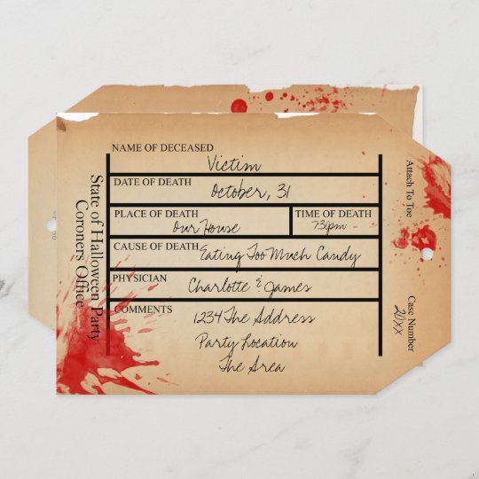 Novelty Coroners Toe Tag Halloween Invitation | Zazzle.com.au