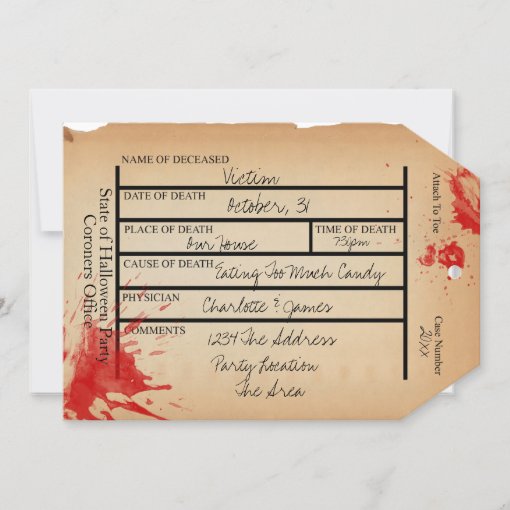 Novelty Coroners Toe Tag Halloween Invitation | Zazzle