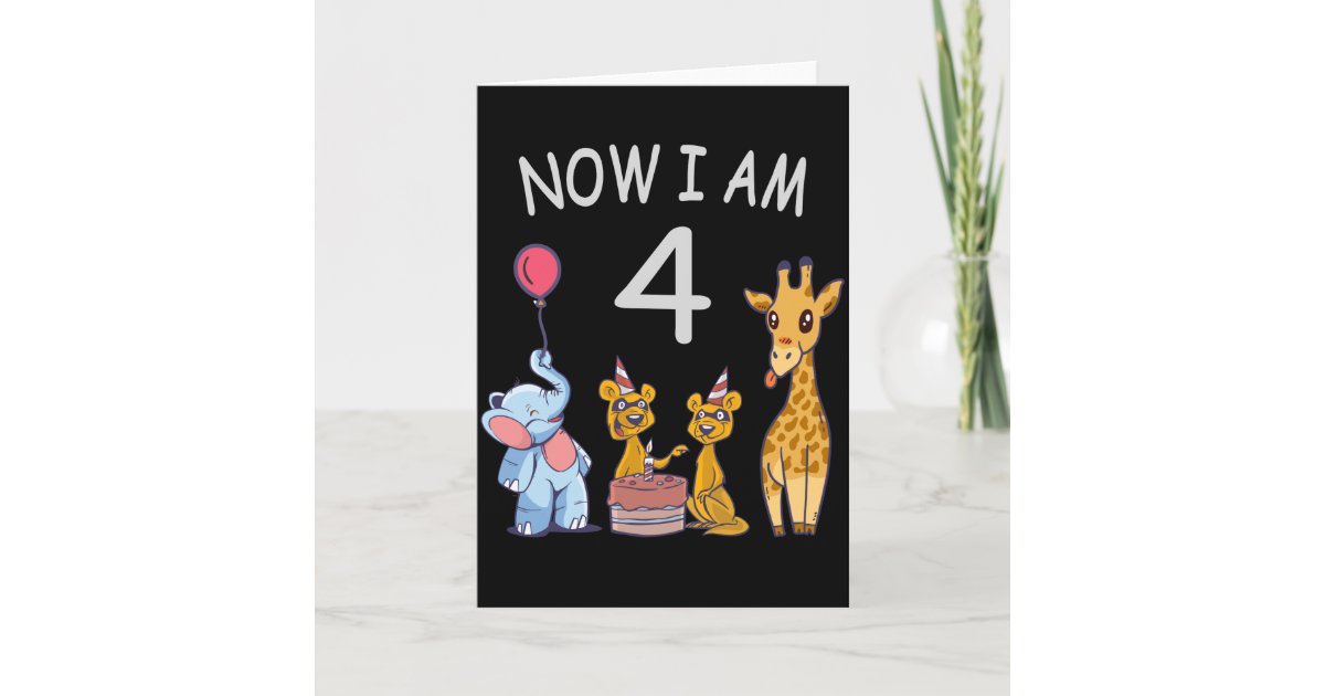 Now I am 4 year old 4th Birthday at the Zoo Card | Zazzle