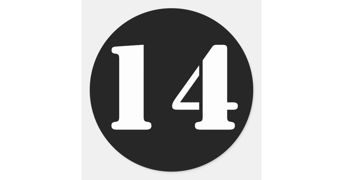 Number 14 Fourteen Black Stencil Numbers by Janz Classic Round Sticker ...