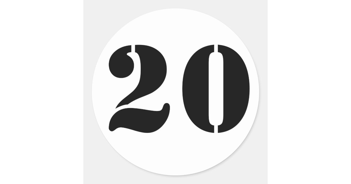 Number 20 Twenty White Stencil Numbers by Janz Classic Round Sticker ...