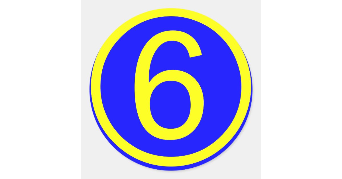 number 6 in a circle, blue background classic round sticker | Zazzle