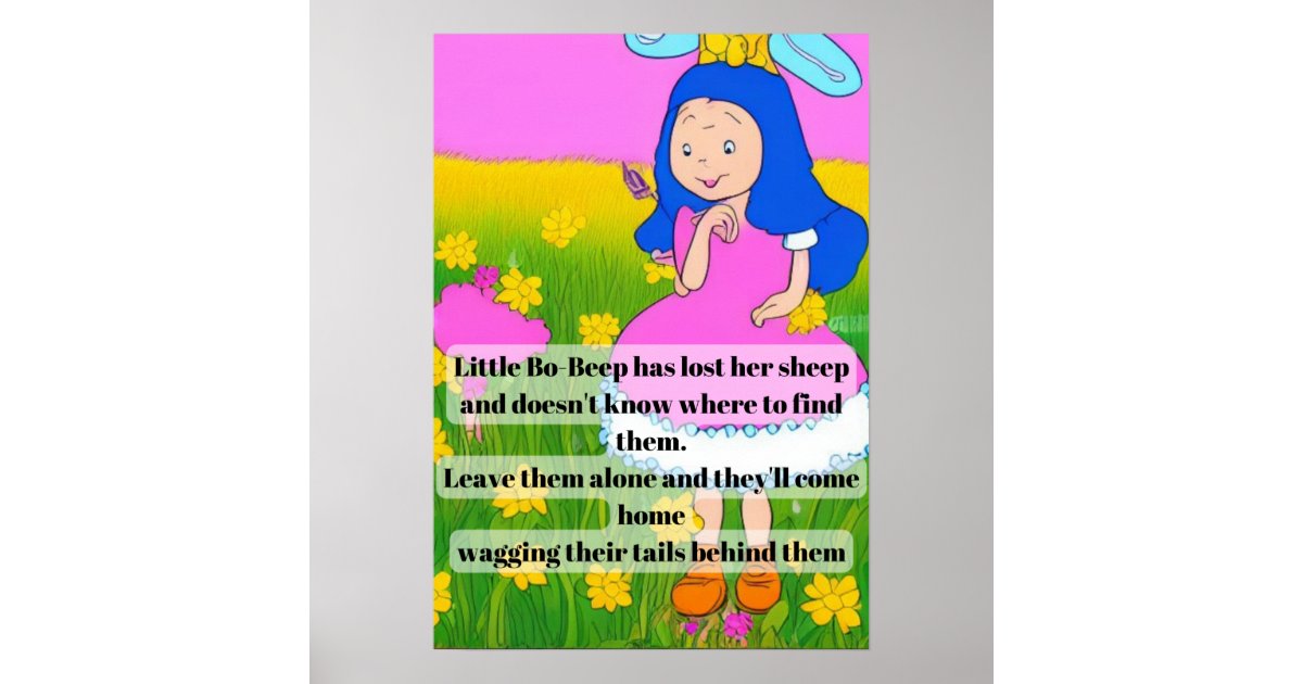 nursery rhyme cartoon fun little bo-peep has lost poster | Zazzle