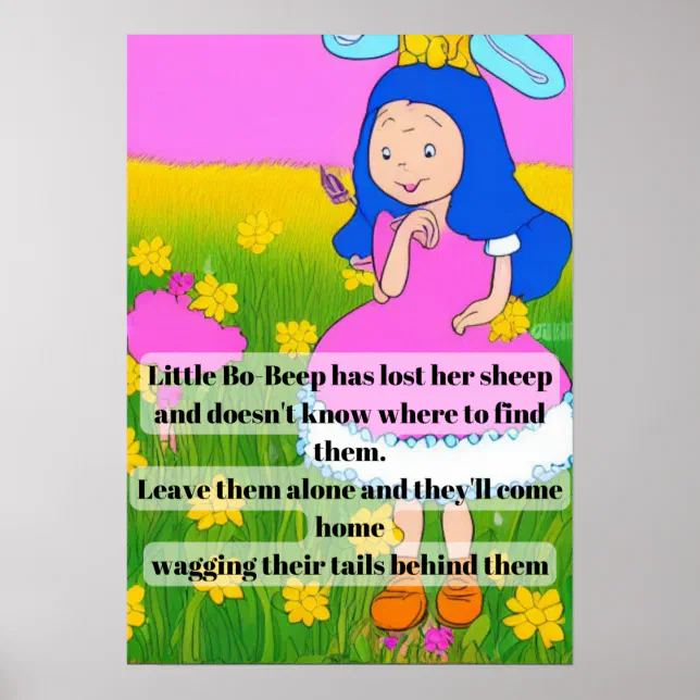 nursery rhyme cartoon fun little bo-peep has lost poster | Zazzle