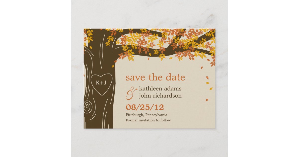 Oak Tree Fall Wedding Save The Date Postcard | Zazzle