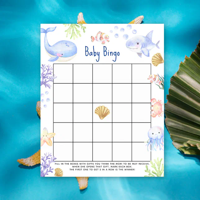 Ocean animal Under the sea Baby shower bingo game | Zazzle