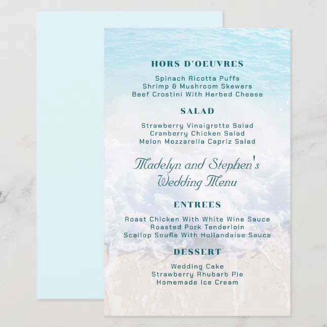 Ocean Beach Background Wedding Menu Template | Zazzle
