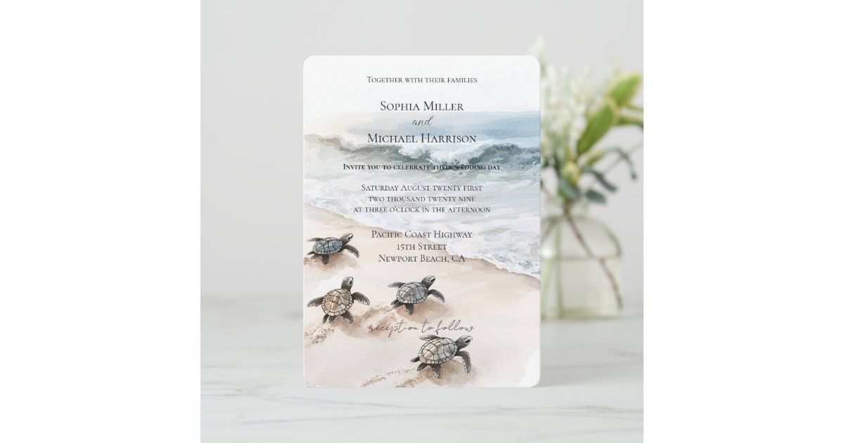 Ocean Beach Coast Sea Turtles Wedding Invitation | Zazzle