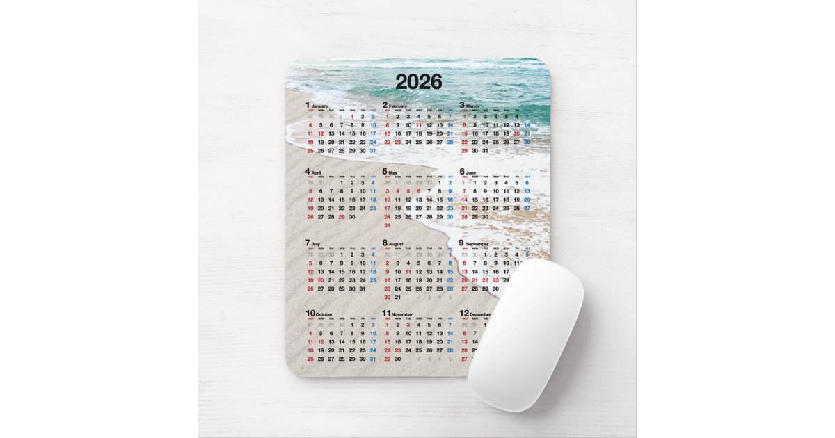 Ocean Beach Sand 2026 Calendar Mouse Pad | Zazzle