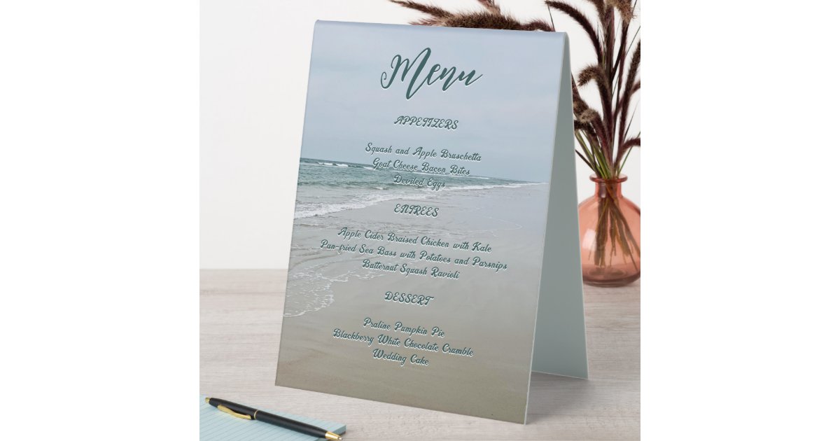 Ocean Beach Standing Menu Reception Sign | Zazzle