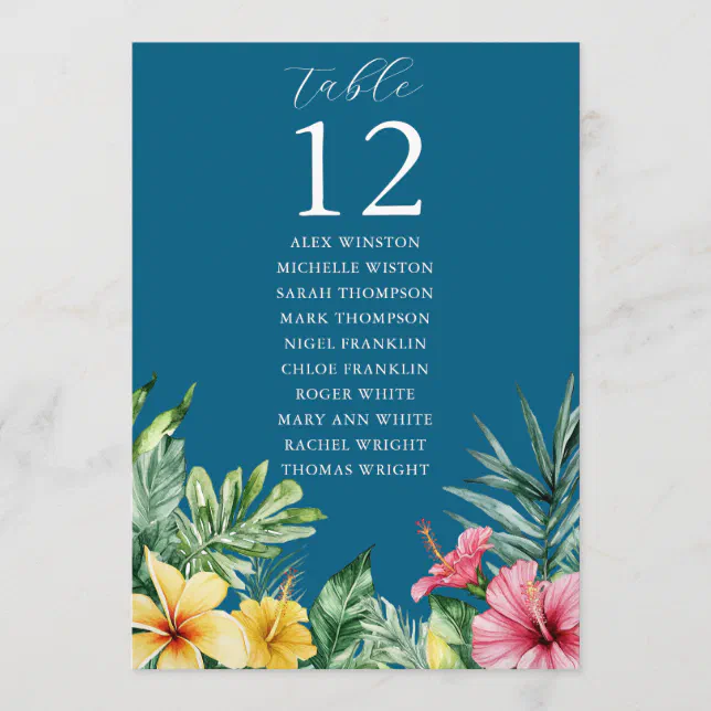 Ocean Blue Tropical Table Number Seating Chart | Zazzle