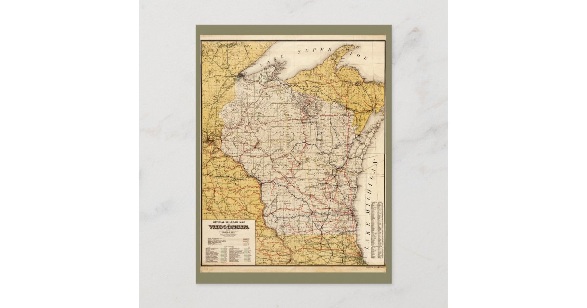 Official Railroad Map of Wisconsin (1900) Postcard | Zazzle