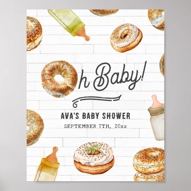 Oh Baby Bottles & Bagels Baby Shower Welcome Poster | Zazzle