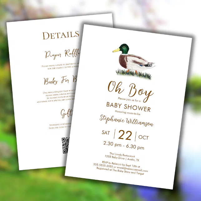 Oh Boy Mallard Duck Baby Shower QR Code Invitation | Zazzle
