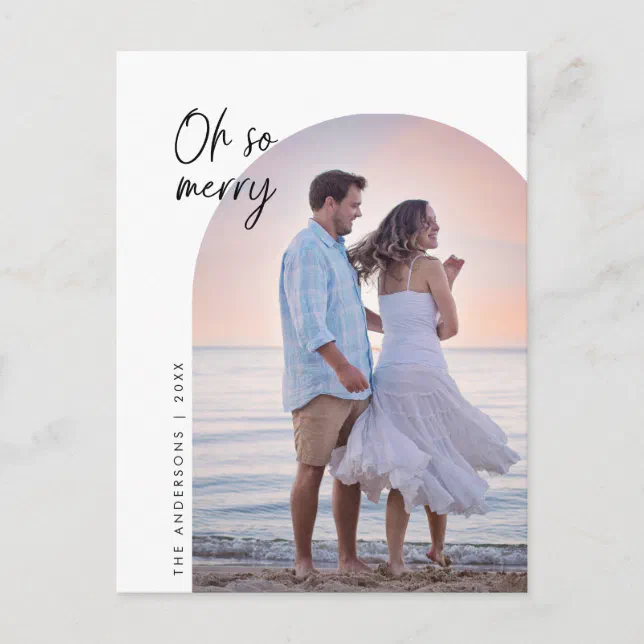 Oh So Merry, Family Photo, Arch Frame Greeting Postcard | Zazzle