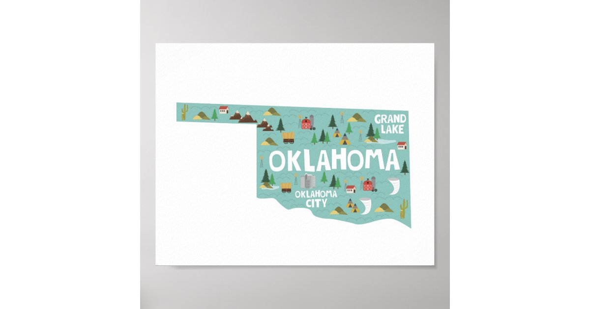 Oklahoma Icon Landmarks Map Poster | Zazzle