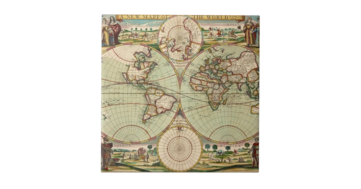 Old Antique General World Map Ceramic Tile | Zazzle
