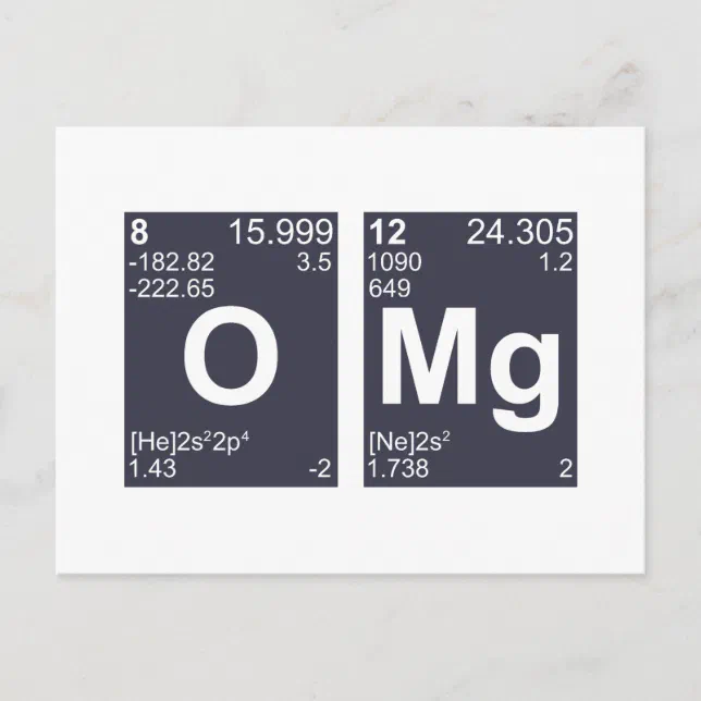 OMG Oh My God Periodic Table Elements Postcard | Zazzle