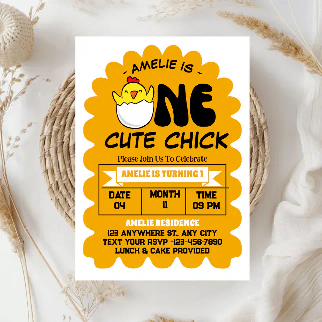 One Cute Chick Girl 1st Birthday Party Invitation | Zazzle