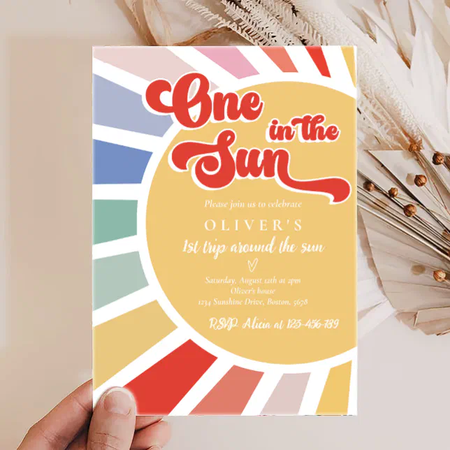 One In The Sun Sunshine Rainbow 1st Birthday Invitation | Zazzle