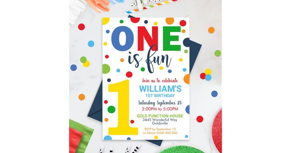 One is Fun Birthday Invitation 1st Birthday | Zazzle