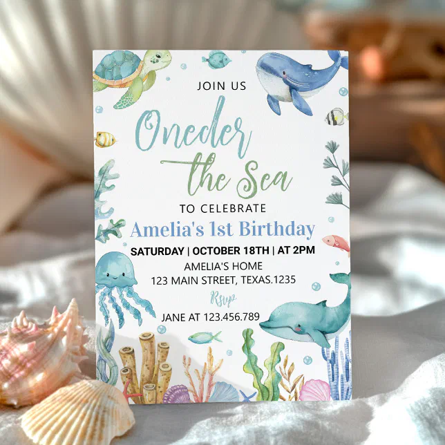 Oneder The Sea Cute Ocean Animals Birthday Invitation | Zazzle