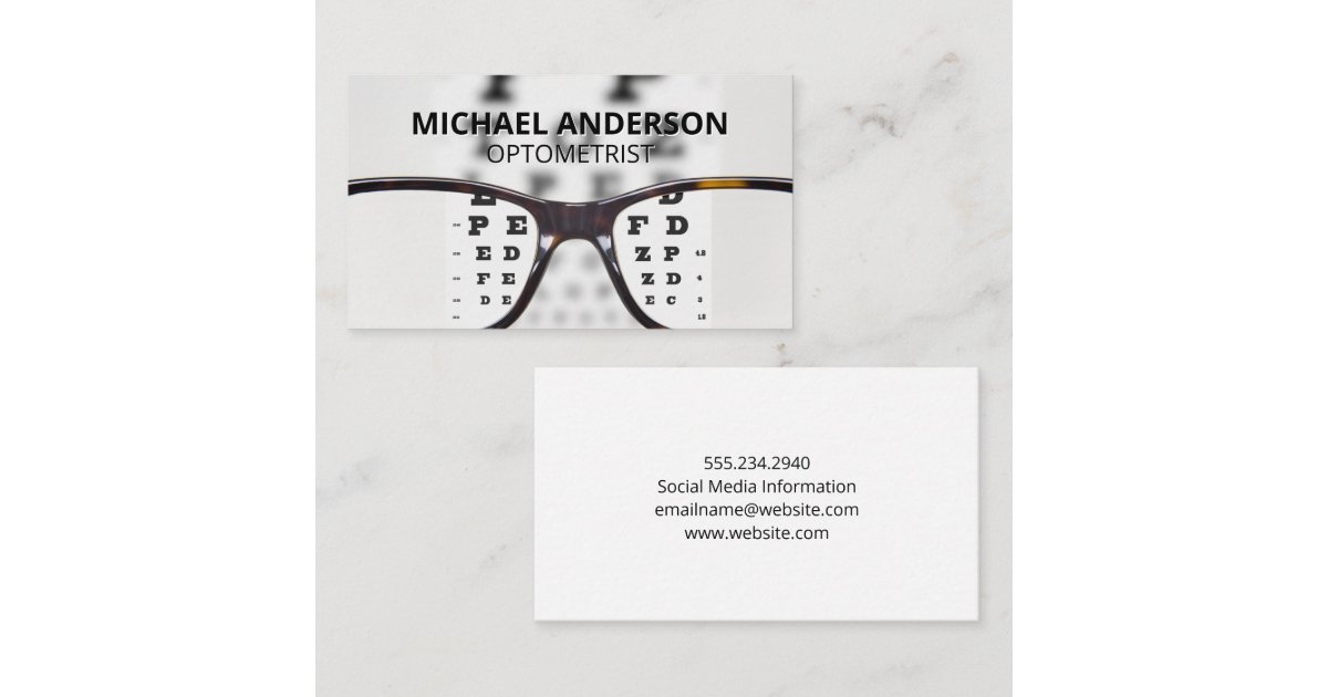 Optometrist | Eye Chart | Prescription Glasses Business Card | Zazzle