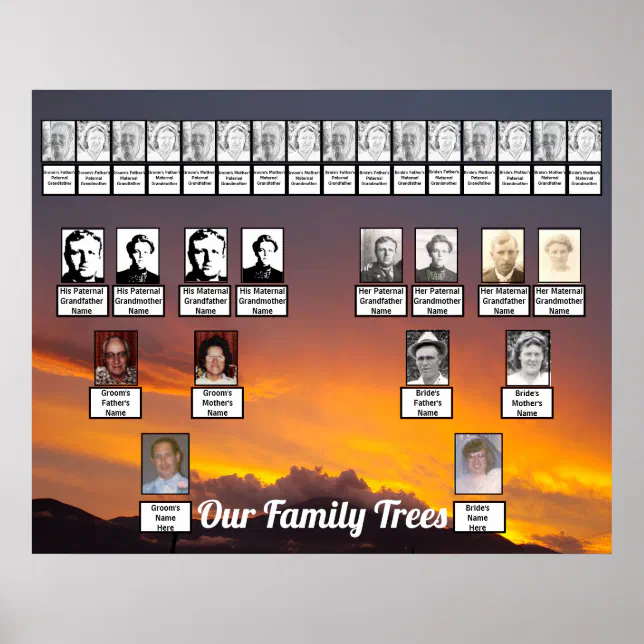 Orange and Purple Clouds Sunset Two Family Trees Poster | Zazzle