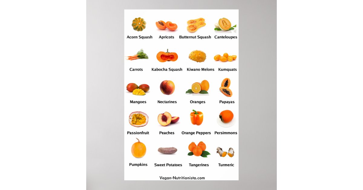 Orange Fruits And Vegetables Poster Zazzle orange-fruits-and-vegetables-poster-zazzle