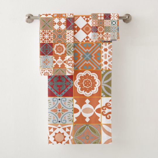 Orange Moroccan tile Bath Towel Set | Zazzle.com.au