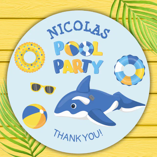 ORCA INFLATABLE POOL PARTY CLASSIC ROUND STICKER | Zazzle