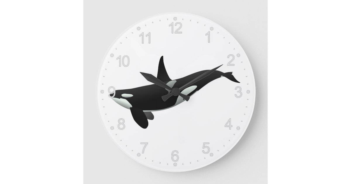 Orca whale illustration - Choose background color Large Clock | Zazzle