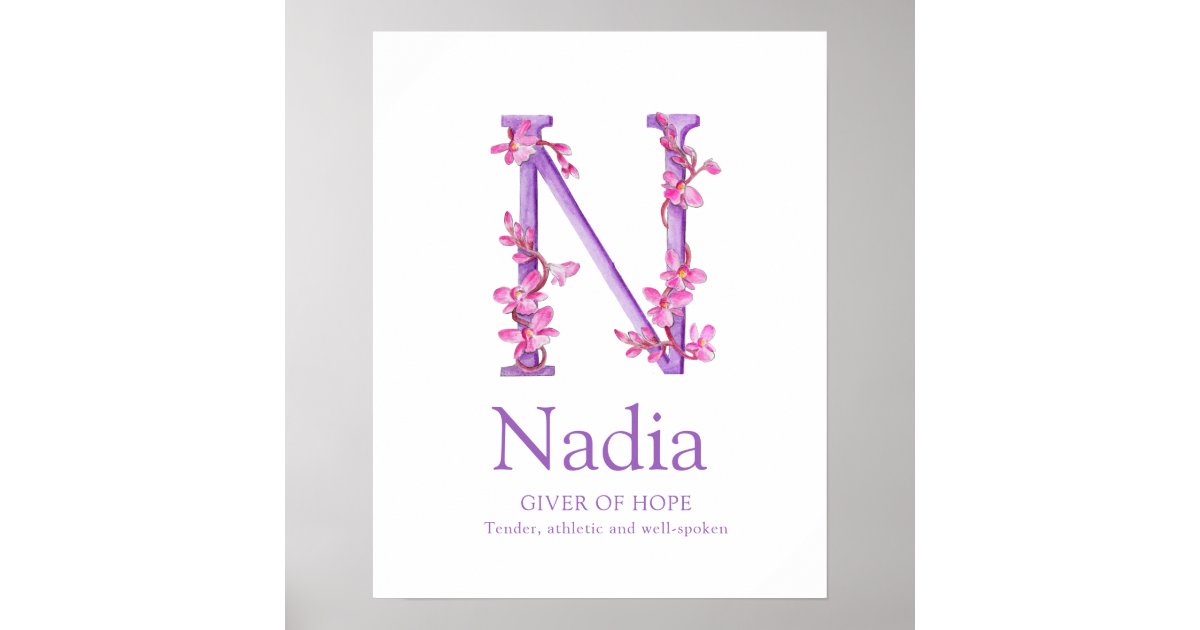 Orchid Letter N Nadia custom name meaning Poster | Zazzle