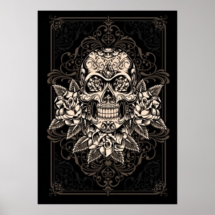 Ornate Sugar Skull Poster | Zazzle.com.au