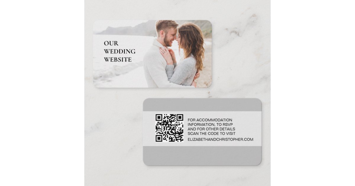 Our wedding website QR code custom photo scan here Enclosure Card | Zazzle