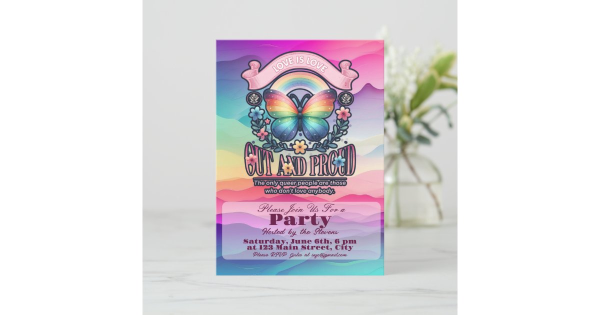 Out and Proud Gay Pride Party Invitation | Zazzle