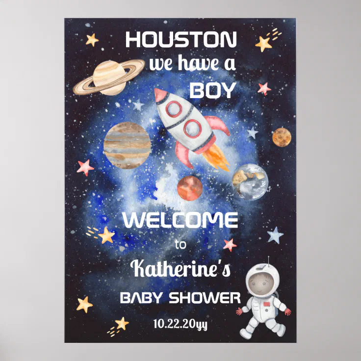 Outer Space Houston We Have a Boy Baby Shower Post Poster | Zazzle