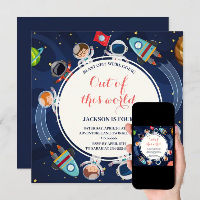 Outer Space Out of This World Birthday Party Invitation | Zazzle