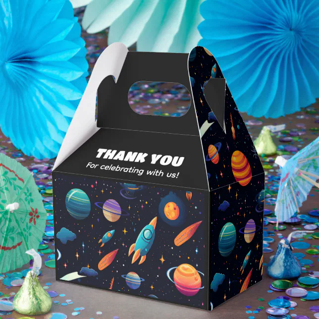 Outer Space Rocket Birthday Party Favor Box | Zazzle